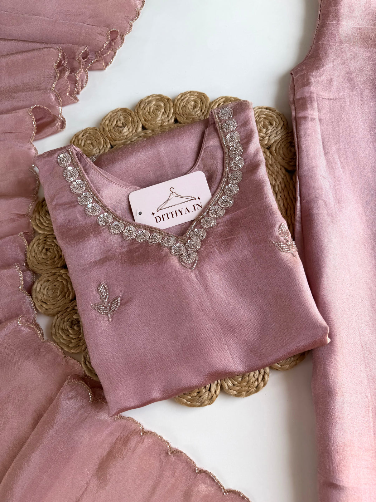 K203 - Tissue silk handwork short Kurti with divider pants and dupatta ...